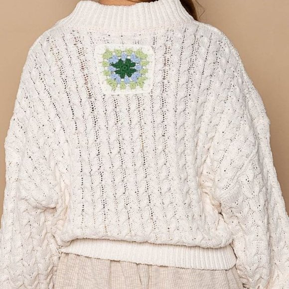 POL | Sweaters | Pol Powder Cream High Neck Granny Squares Patches ...